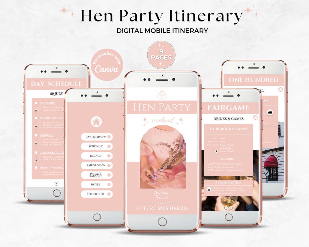 Digital Hen Party Itinerary Template, Hen Party Planner, Customizable ...