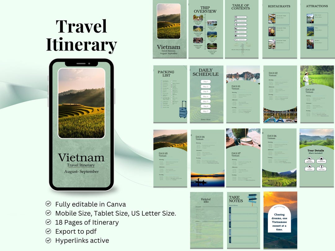 Vietnam Travel Itinerary Template, Vietnam Daily Trip Itinerary ...