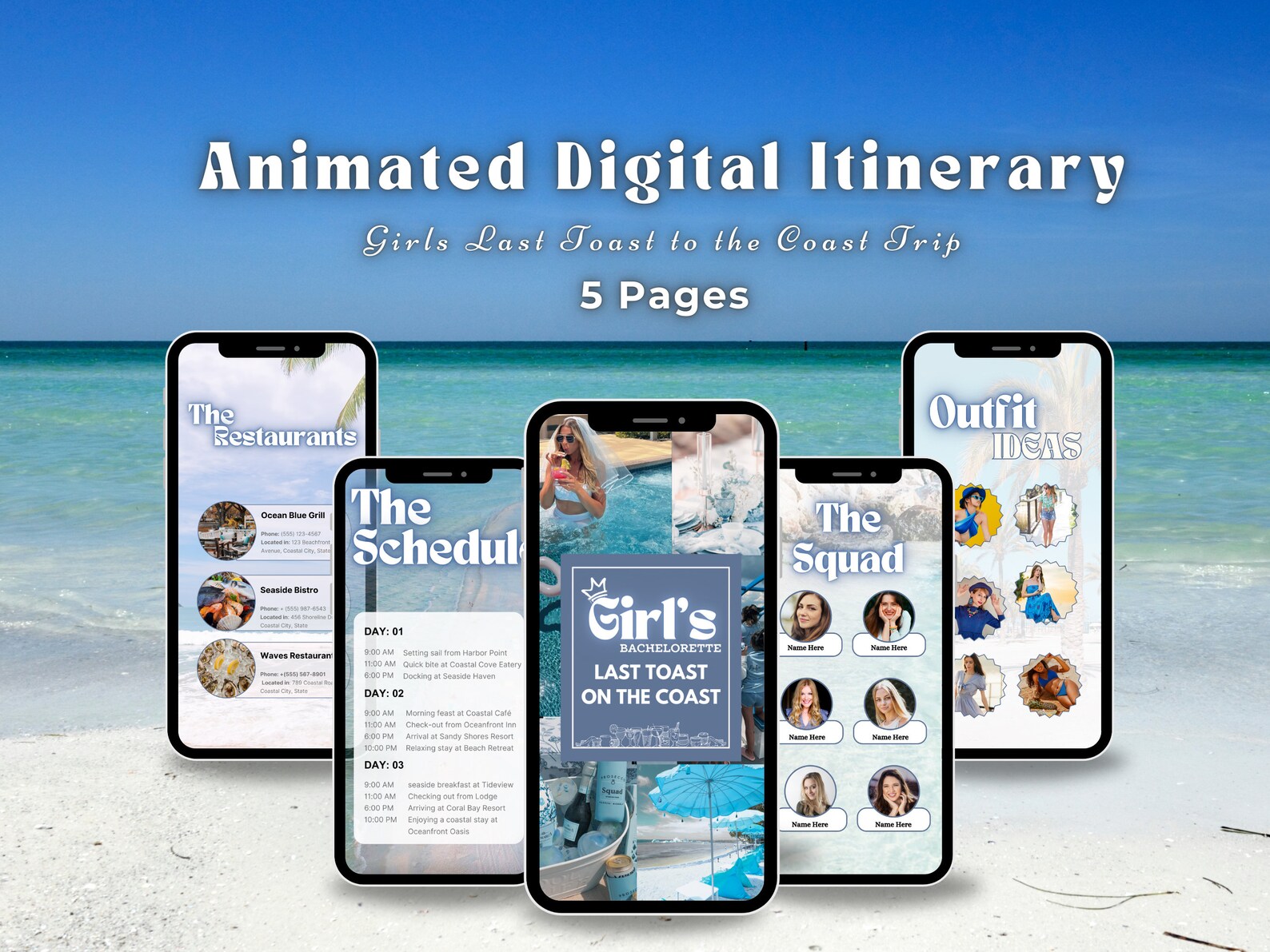 Last Toast on the Coast Animated Bachelorette Itinerary Template ...
