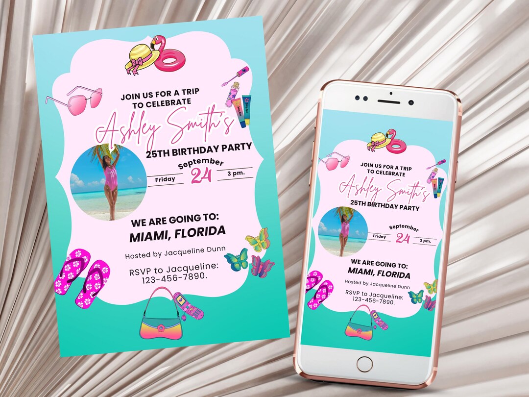 Birthday Vacation Invitation Template, Birthday Girl's Trip Invitation ...