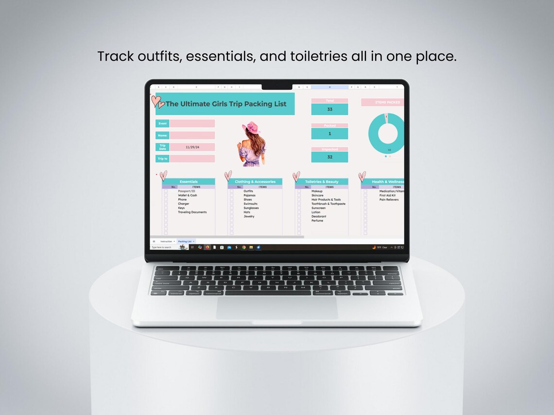 Travel Packing List Spreadsheet Template, Girls Trip Packing List ...