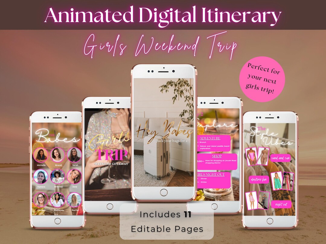 Digital Girls Trip Itinerary Template, Animated Weekend Getaway Travel ...
