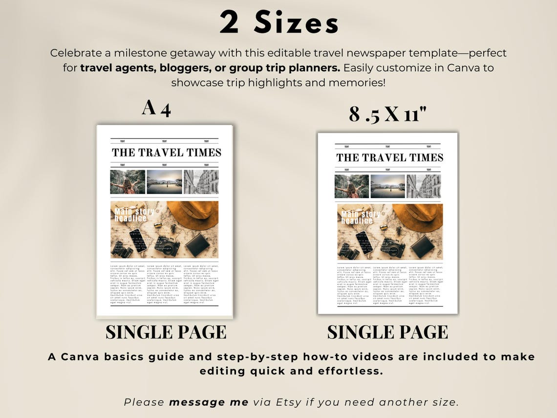 Travel Newspaper Template Bundle: Retro Canva Layout (digital Download ...