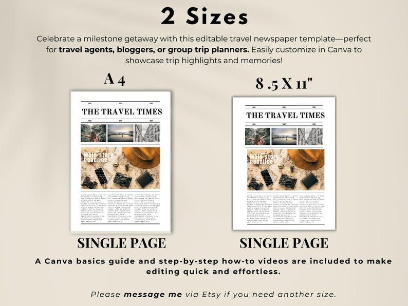 Travel Newspaper Template Bundle: Retro Canva Layout (digital Download ...