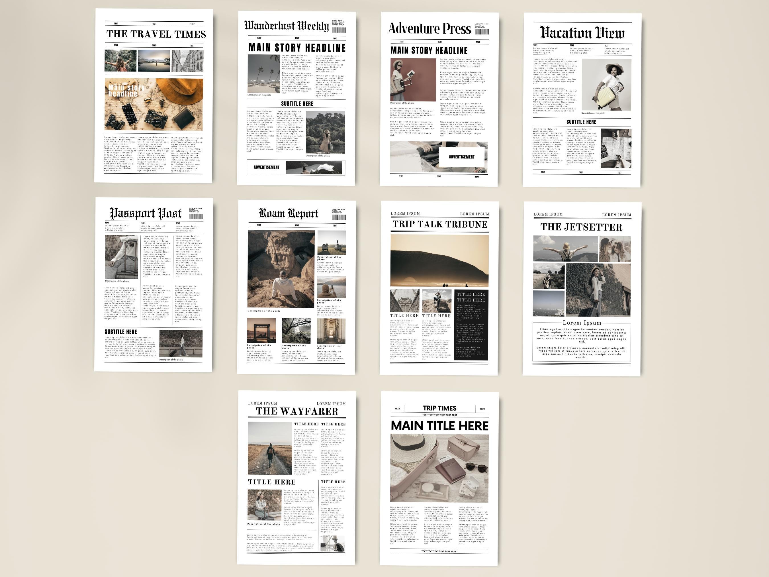 Travel Newspaper Template Bundle: Retro Canva Layout (digital Download ...