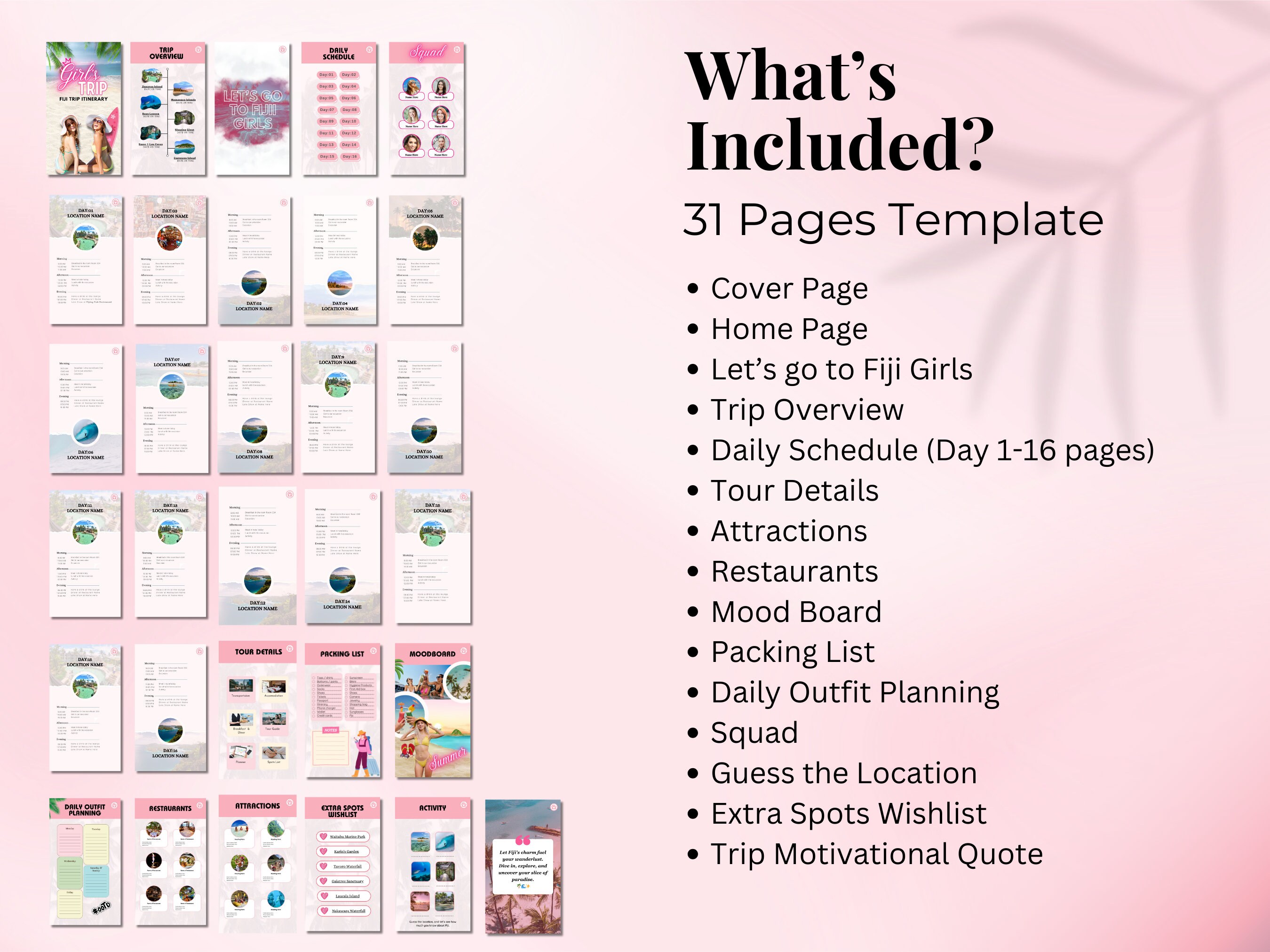 Girls Trip Itinerary Template, Girls Trip Fiji Vacation Trip Schedule ...