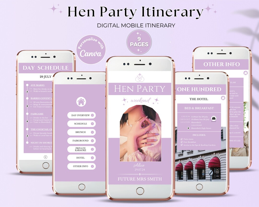 Digital Hen Party Itinerary Template, Hen Party Planner, Editable Hen ...