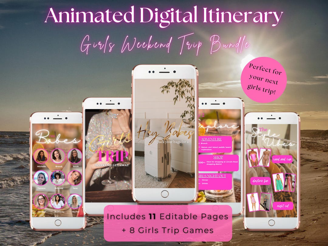 Girl's Weekend Trip Bundle, Girls Trip Itinerary Template, Animated ...
