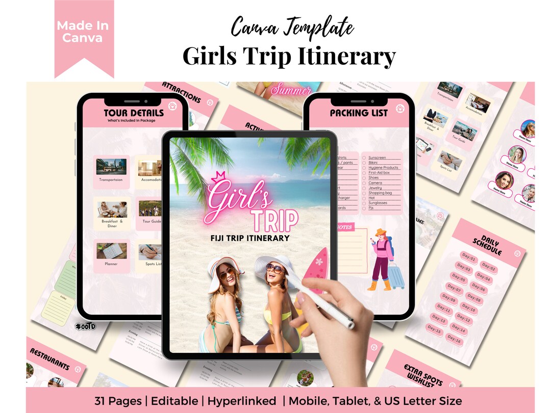 Girls Trip Itinerary Template, Girls Trip Fiji Vacation Trip Schedule ...