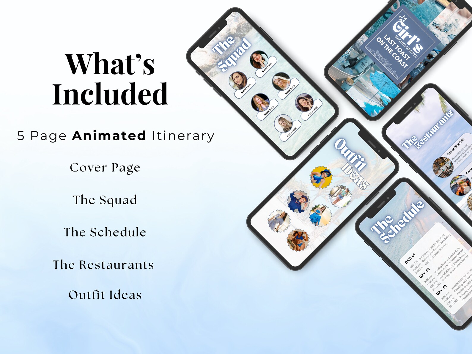 Last Toast on the Coast Animated Bachelorette Itinerary Template ...