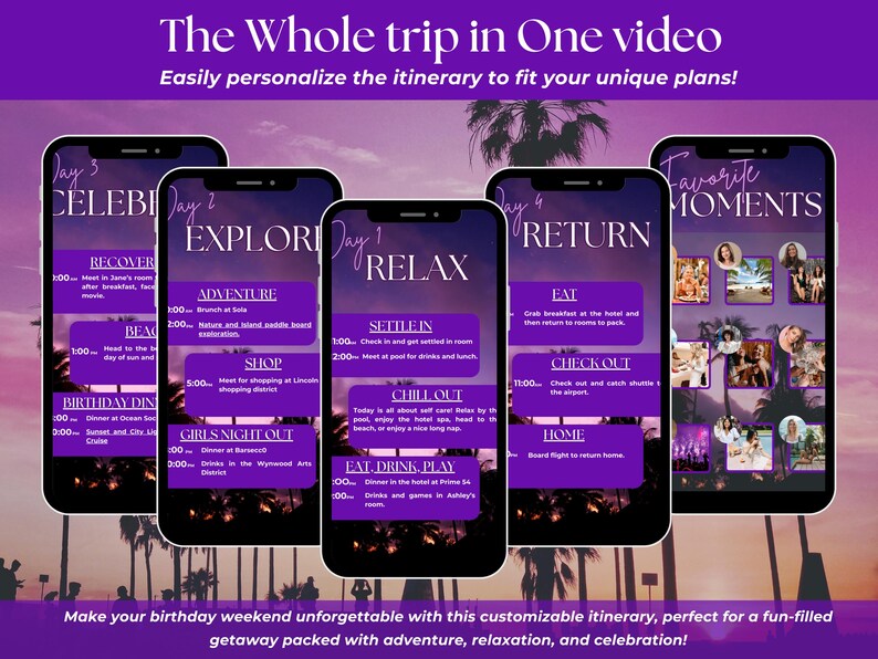Girls Trip Weekend Itinerary Template | Animated Birthday Travel ...