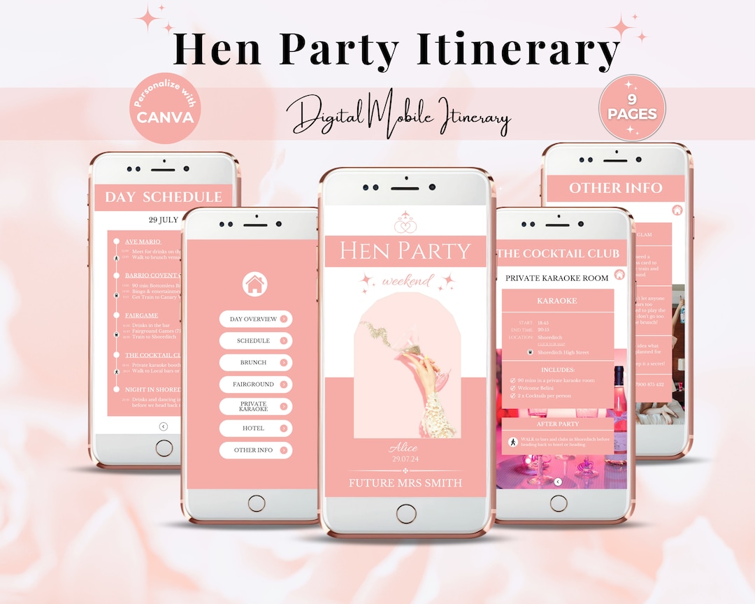 Digital Hen Party Itinerary Template, Hen Party Planner, Editable Hen ...