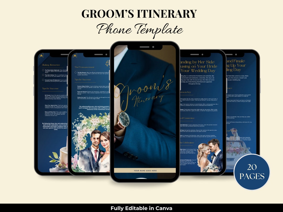 Groom's Editable Itinerary Template, Wedding Day Checklist for Groom's ...