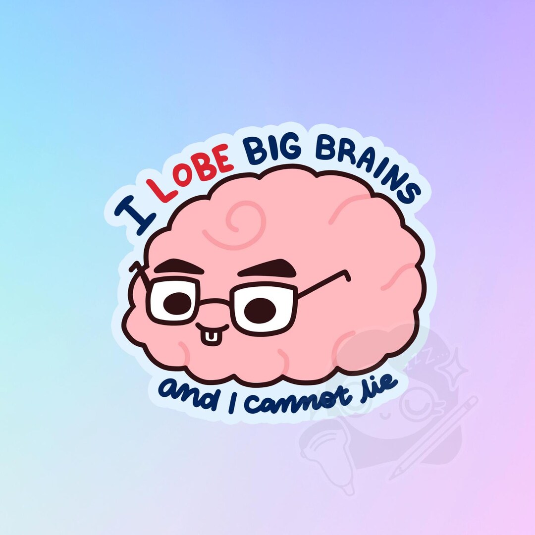 Cute Nerdy Anatomy Brain Vinyl Sticker - Neurology, Medical Decal ...