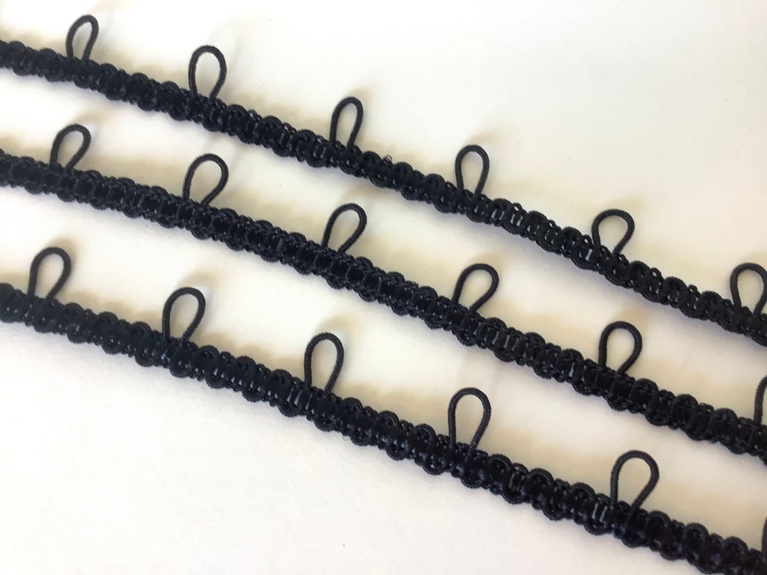 Black Stretch BUTTON LOOP Elastic Braid . Sold by the Yard. 1/2 Inch ...