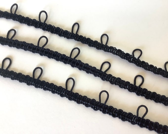 Black Stretch BUTTON LOOP Elastic Braid . Sold by the Yard. 1/2 Inch ...