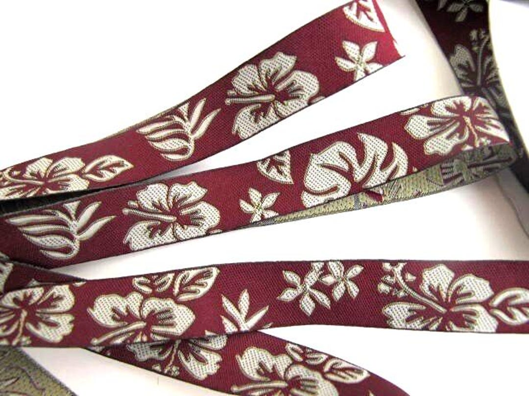 Two Toned FLORAL Jacquard Trim in Greyish Beige on Burgundy. Sold by ...