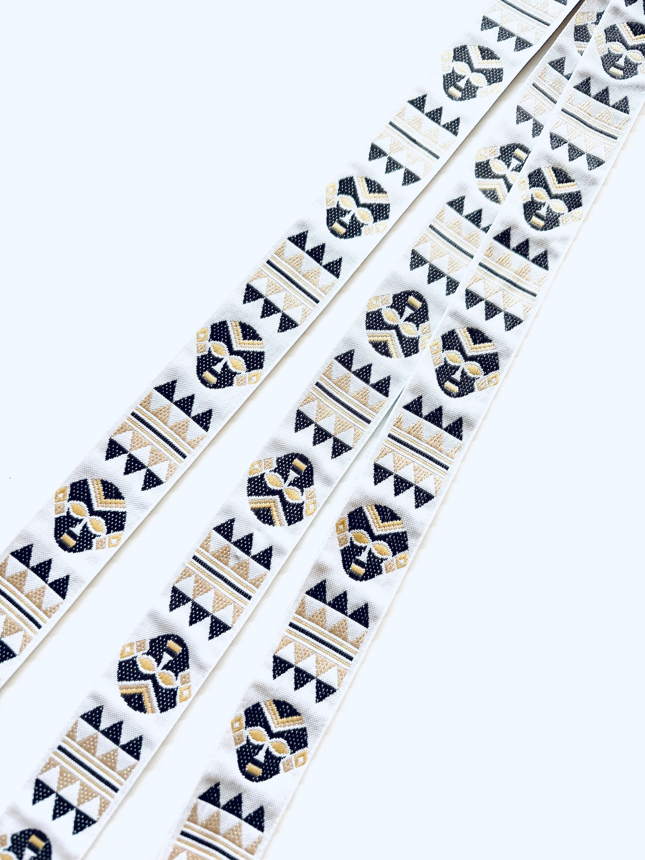 African MASKS Jacquard Trim in Black, Cream on White. Sold by the Yard ...