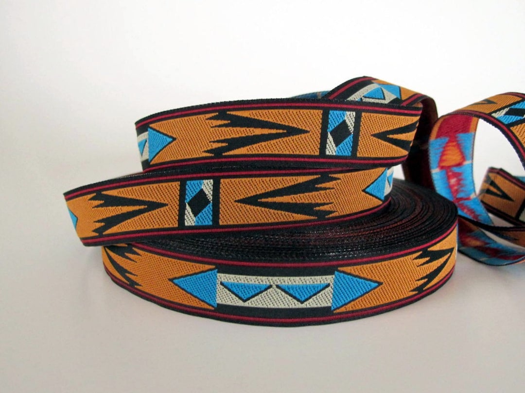 APACHE Medium Width Jacquard Trim in Turquoise White Rusty Brown and ...