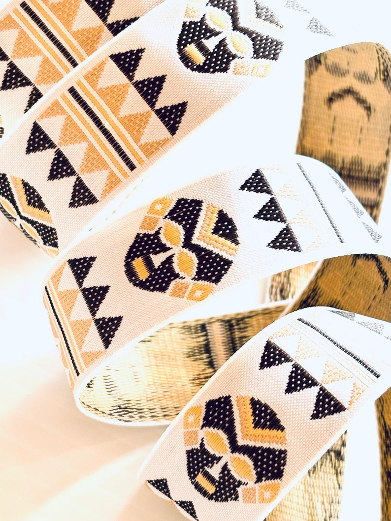 African MASKS Jacquard Trim in Black, Cream on White. Sold by the Yard ...
