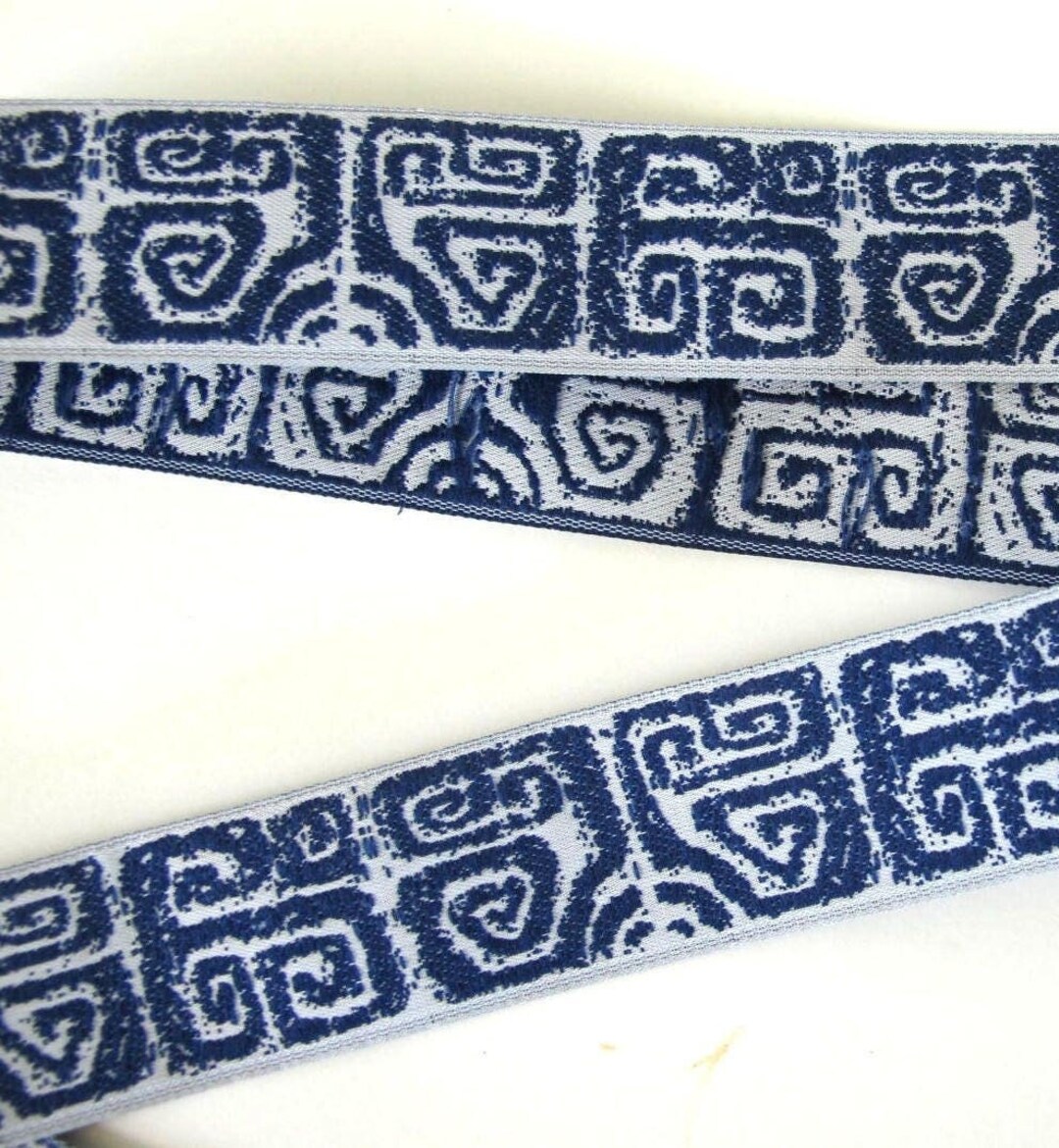 Pre Cut MAYA Jacquard Trim Odd Lengths in Navy Blue on Bluish Slate ...