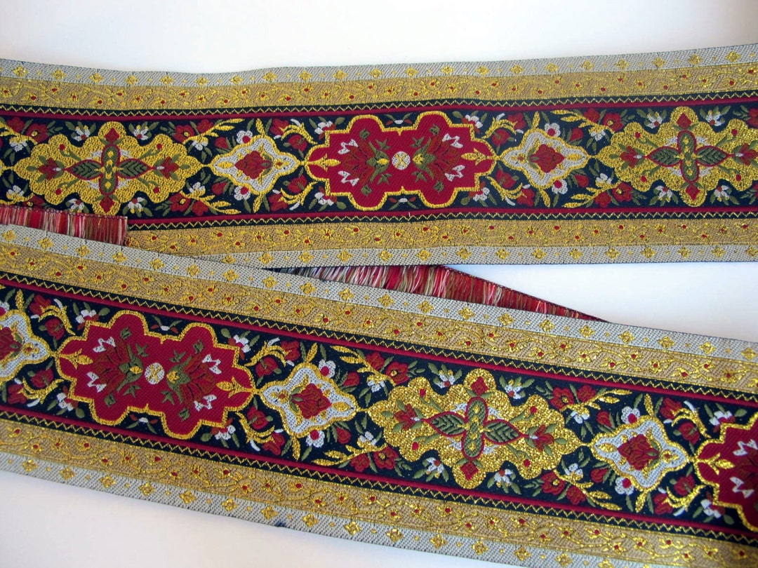 Pre-cut DANTE Composite Odd Lengths Wide Jacquard Trim in Gold, Olive ...