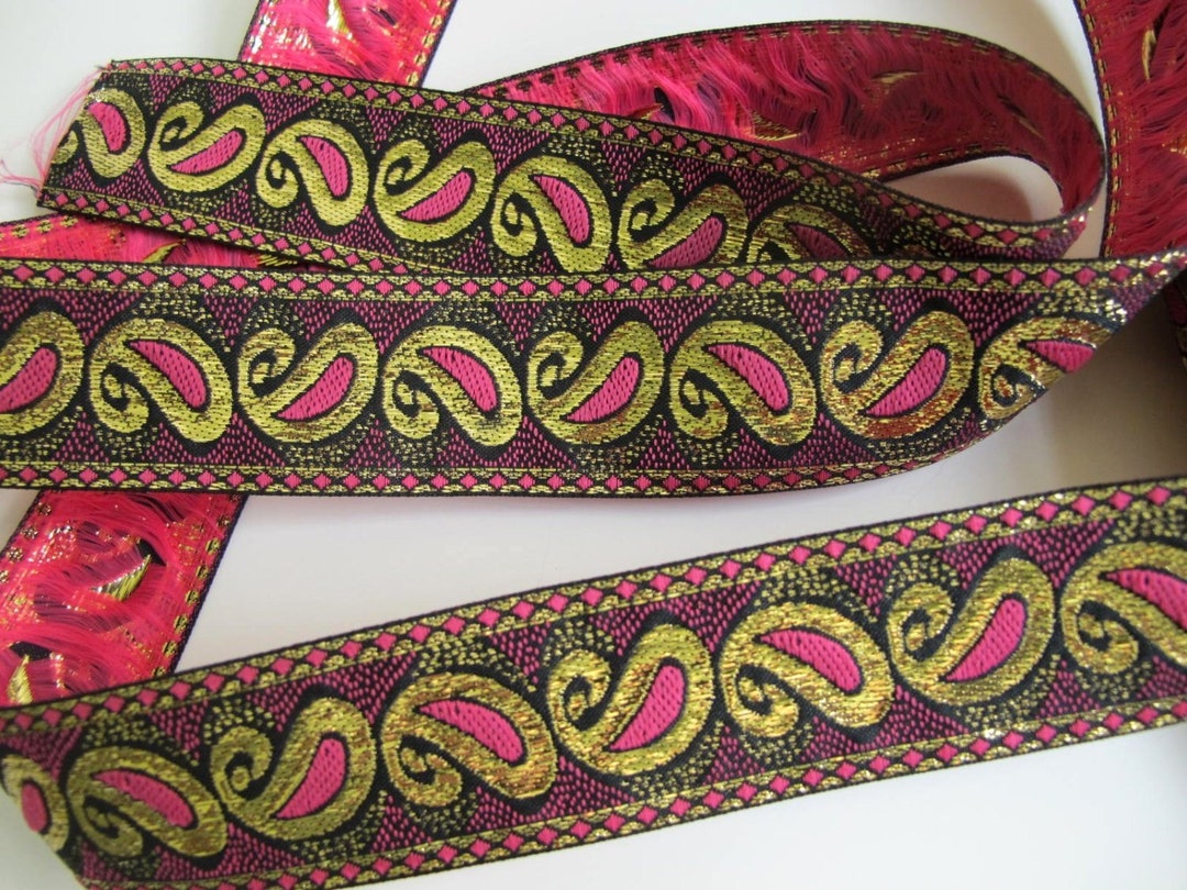 GOTHIC PAISLEY Jacquard Trim Raspberry Metallic Gold on - Etsy