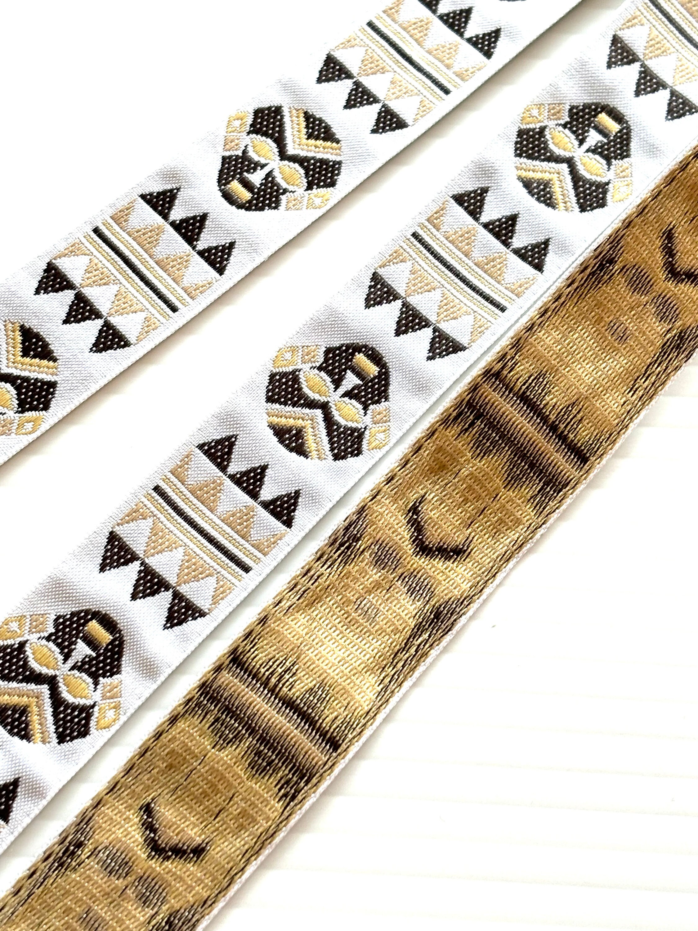 African MASKS Jacquard Trim in Black, Cream on White. Sold by the Yard ...