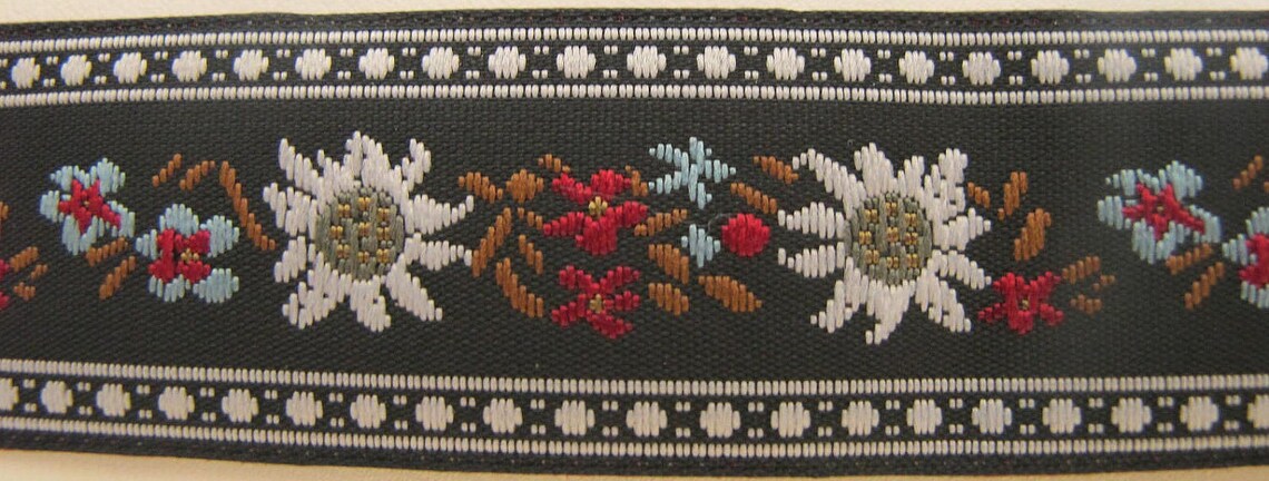 EDELWEISS and ENZIAN Fabric Jacquard Trim off White, Red, Light Blue ...