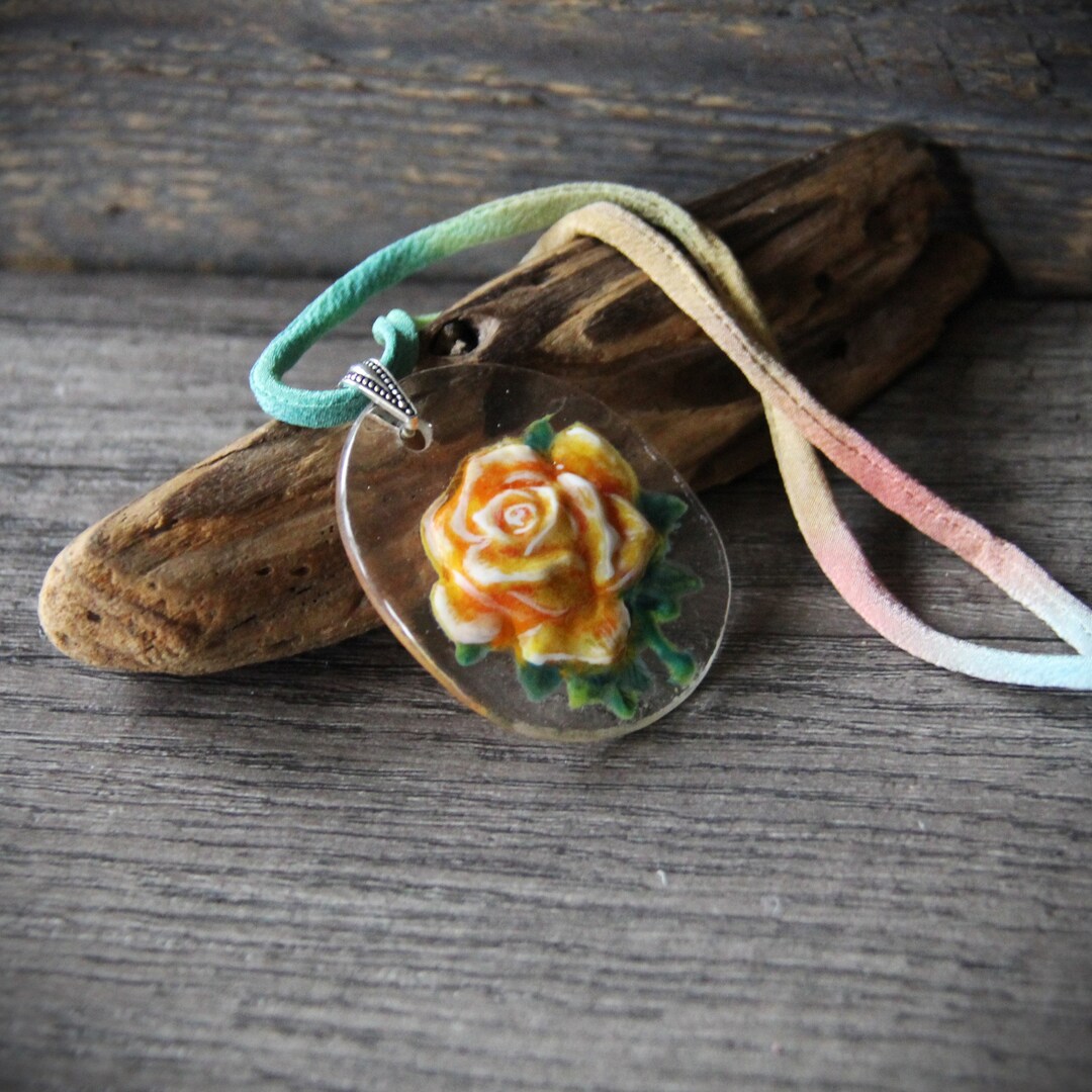 Delicate Unique Glass Yellow Rose Necklace Romantic Fused - Etsy