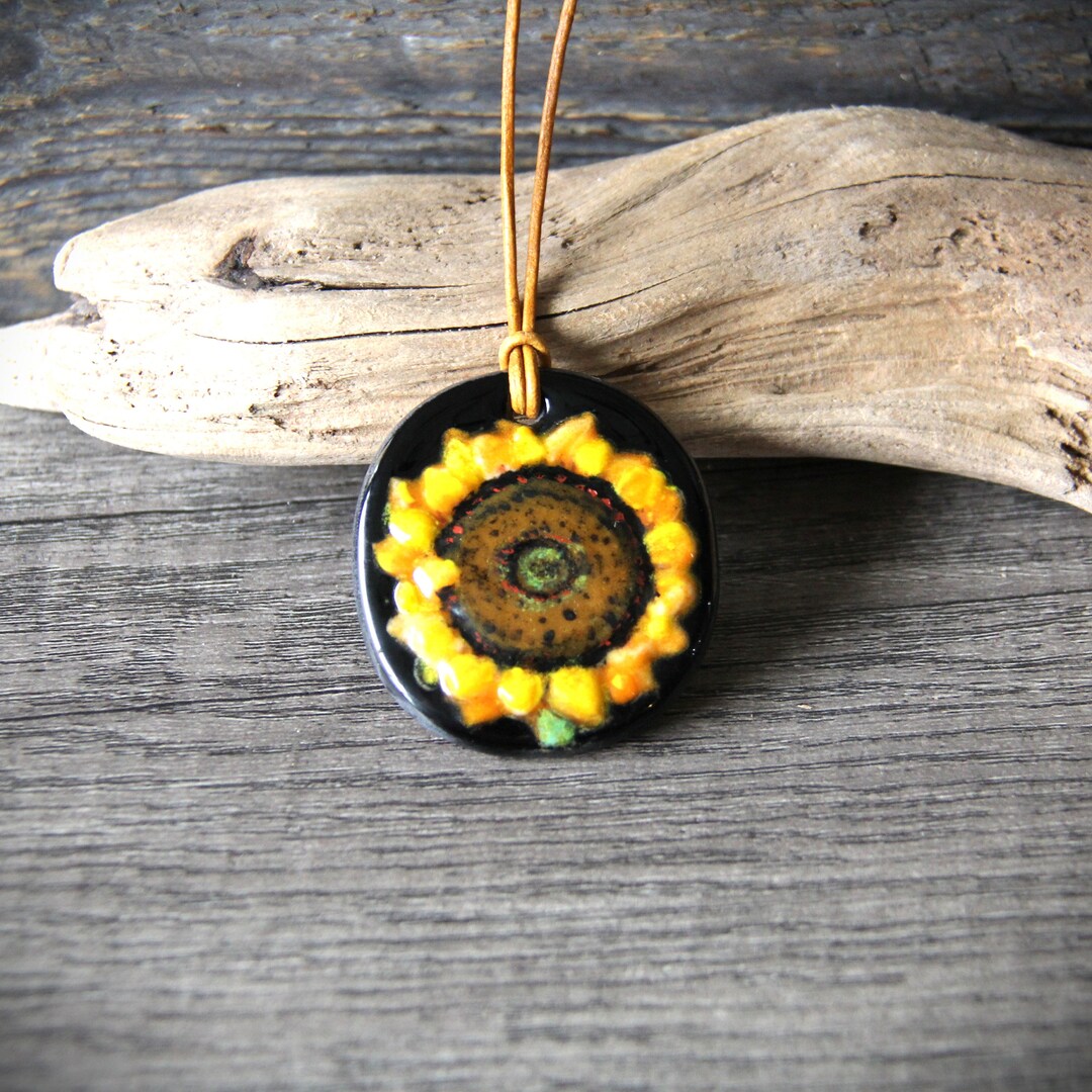 Sweet Sunflower Unique Fused Glass Pendant Gypsy Necklace by Fannyd - Etsy