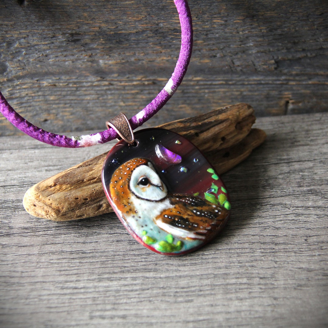 Majestic Barn Owl Unique Fused Glass Art Pendant by Fannyd - Etsy