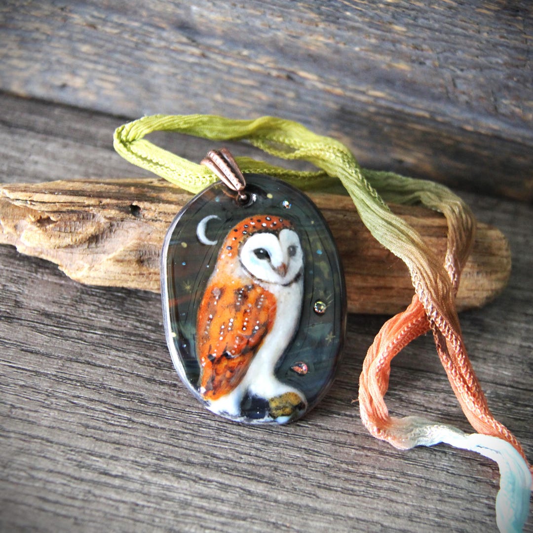 Majestic Barn Owl - Unique Fused Glass Art Pendant by Fannyd - Etsy