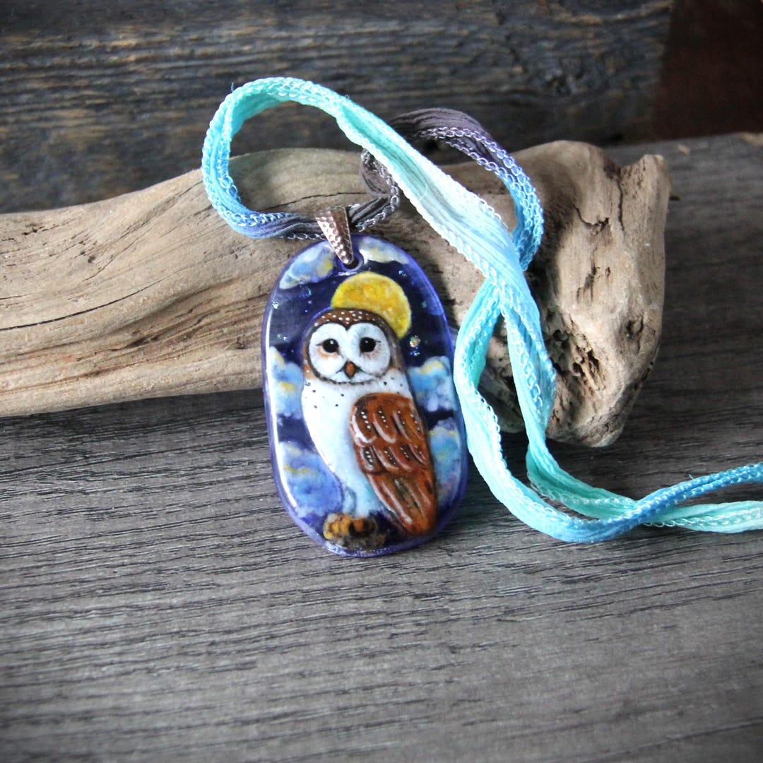 Majestic Barn Owl Unique Fused Glass Art Pendant by Fannyd - Etsy