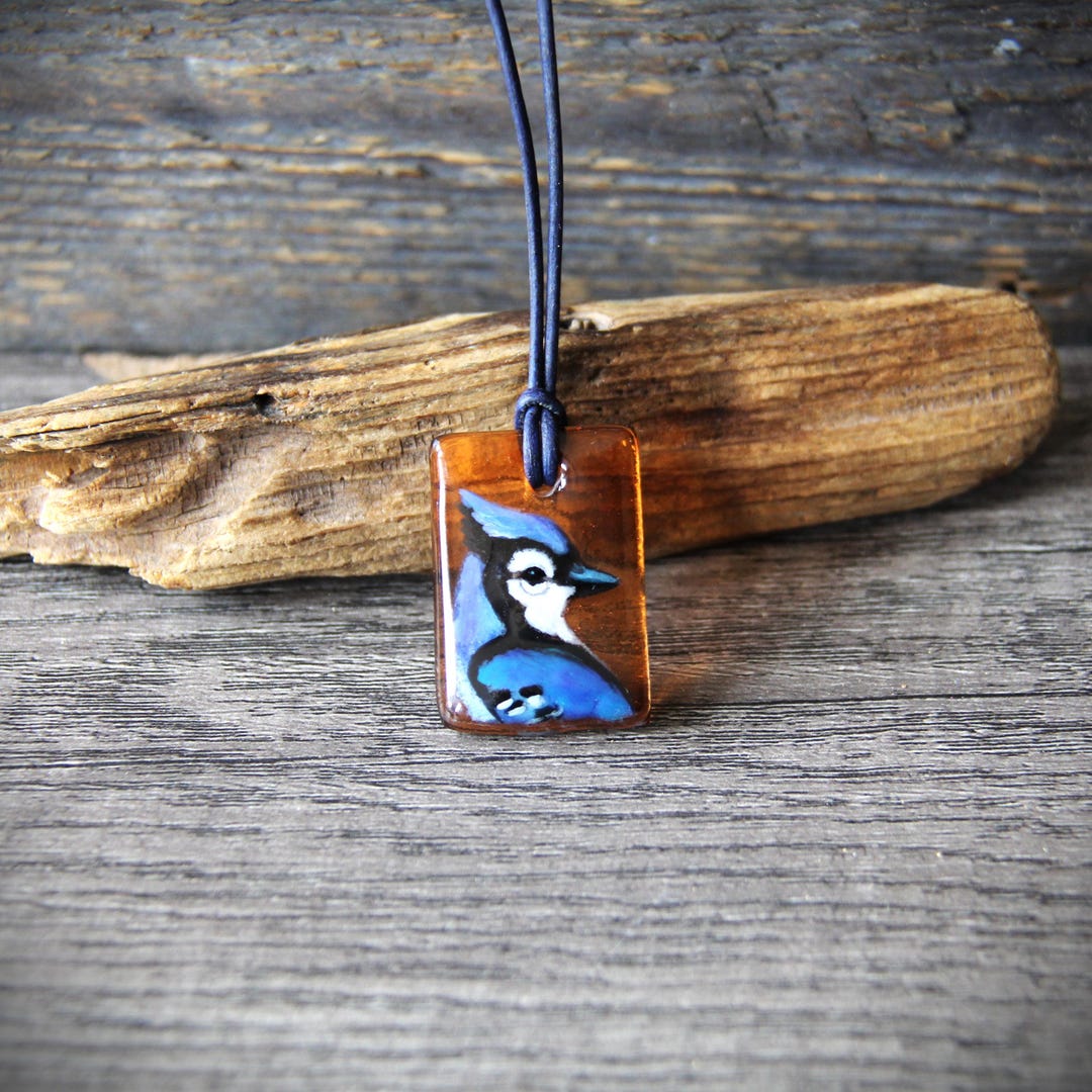 Blue Jay - Unique Fused Glass Pendant by Fannyd - Etsy