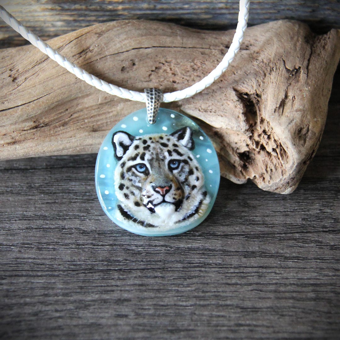 Snow Leopards Necklace - Fused Glass Pendant, Snow Leopards - Unique ...