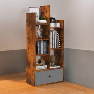 Bookshelf With Drawer, Tree-shaped Bookcase, Open Storage Shelves ...