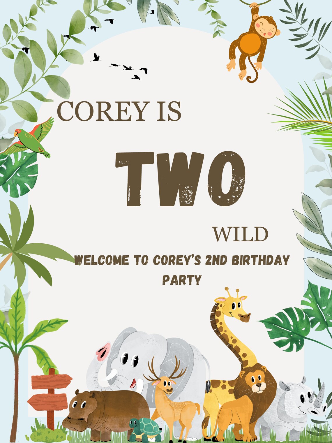 Editable Downloadable TWO Wild Template Birthday Jungle / Safari Themed ...