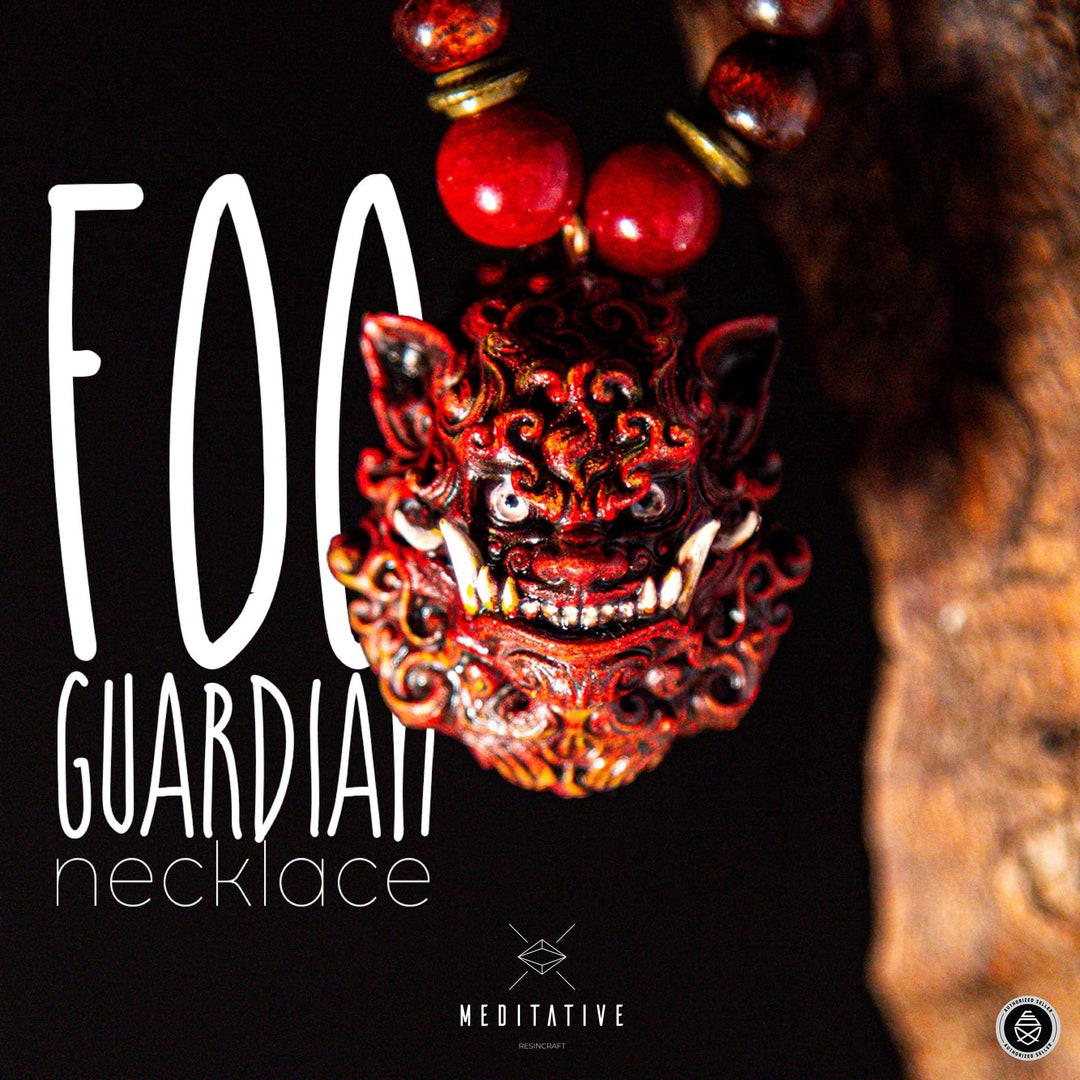 Fire Elemental Lion Foo Guardian Necklace Japan - Japanese Foo Dog ...