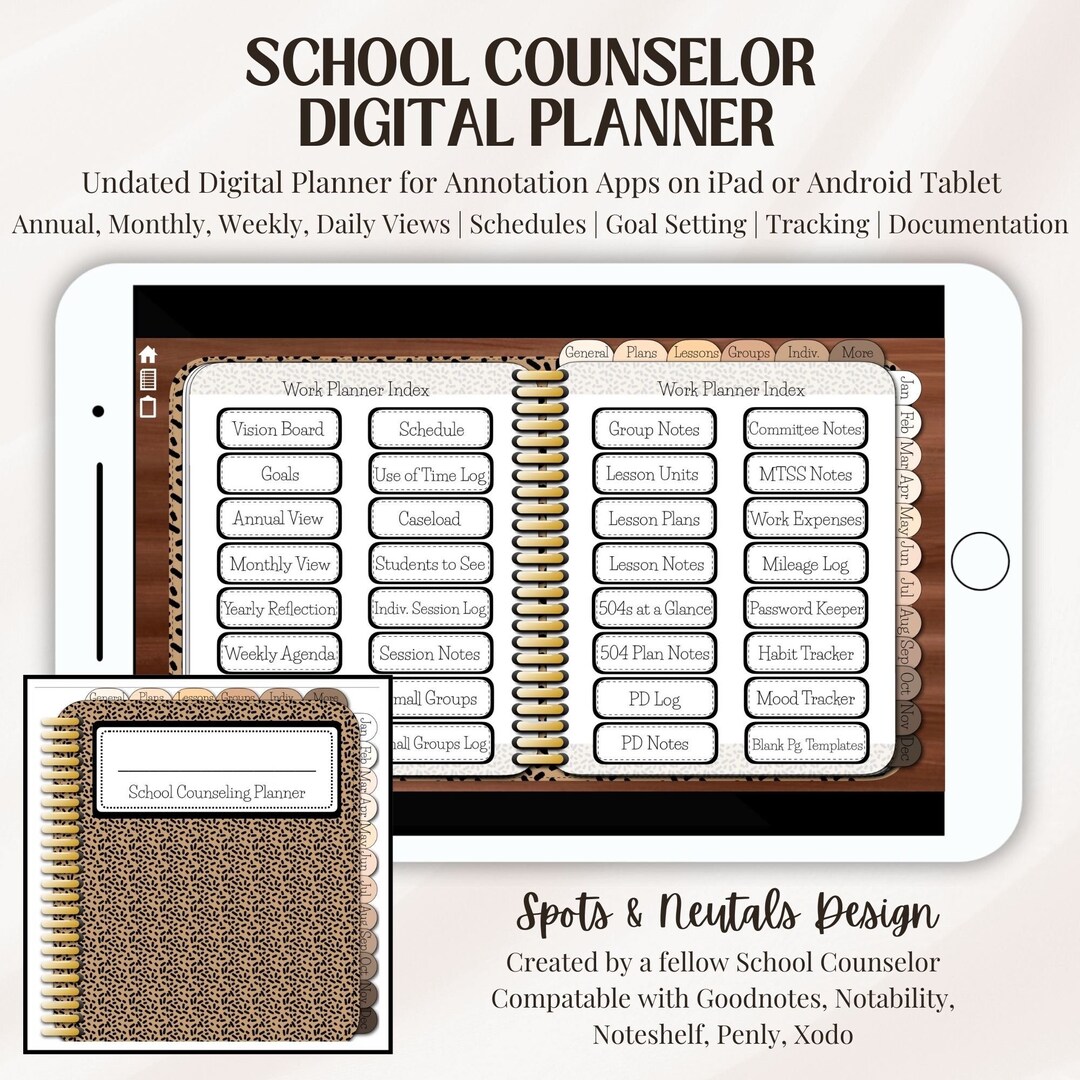 School Counselor Digital Planner With Dots and Neutrals Design (undated ...