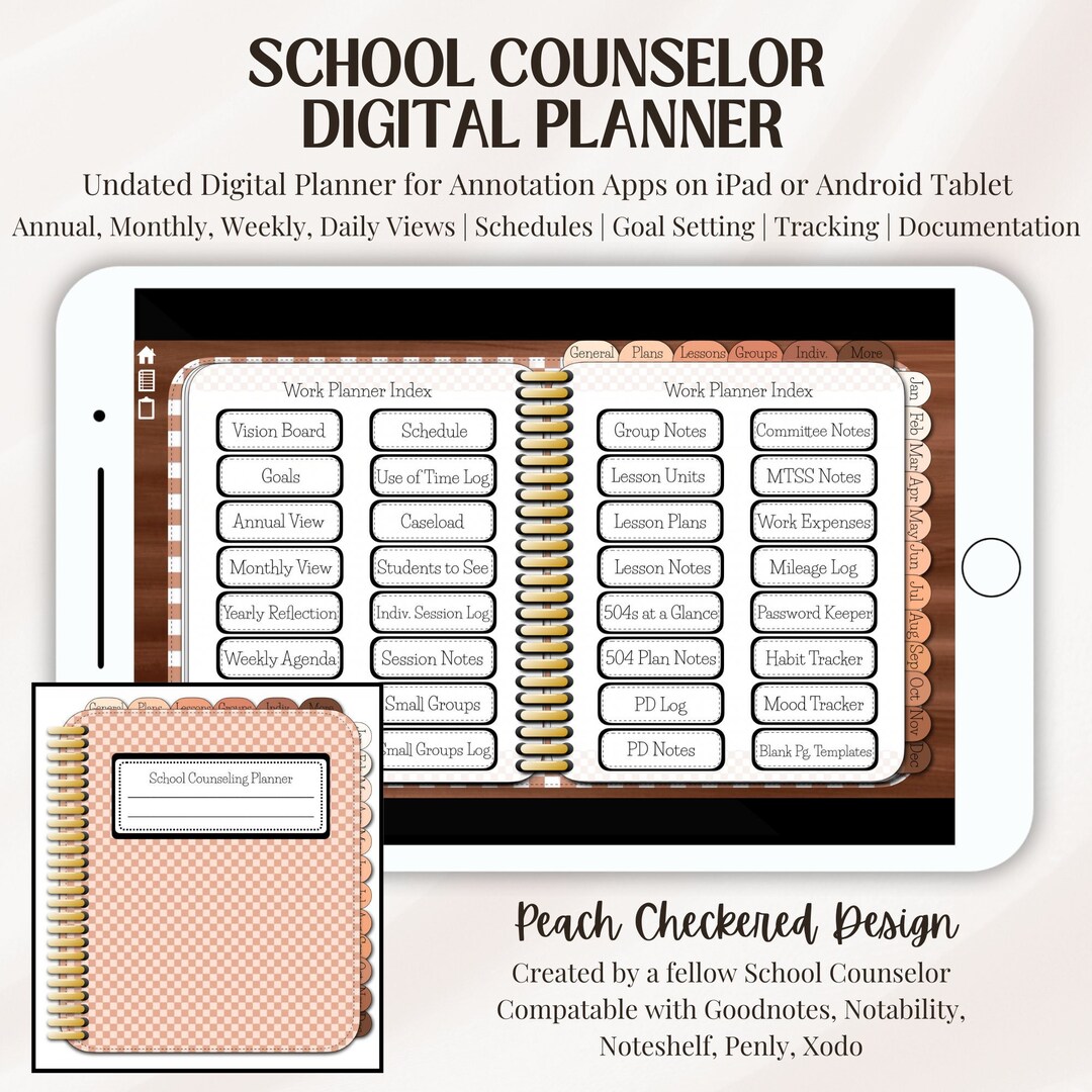 School Counselor Digital Planner Peach Checkered (undated) - Etsy