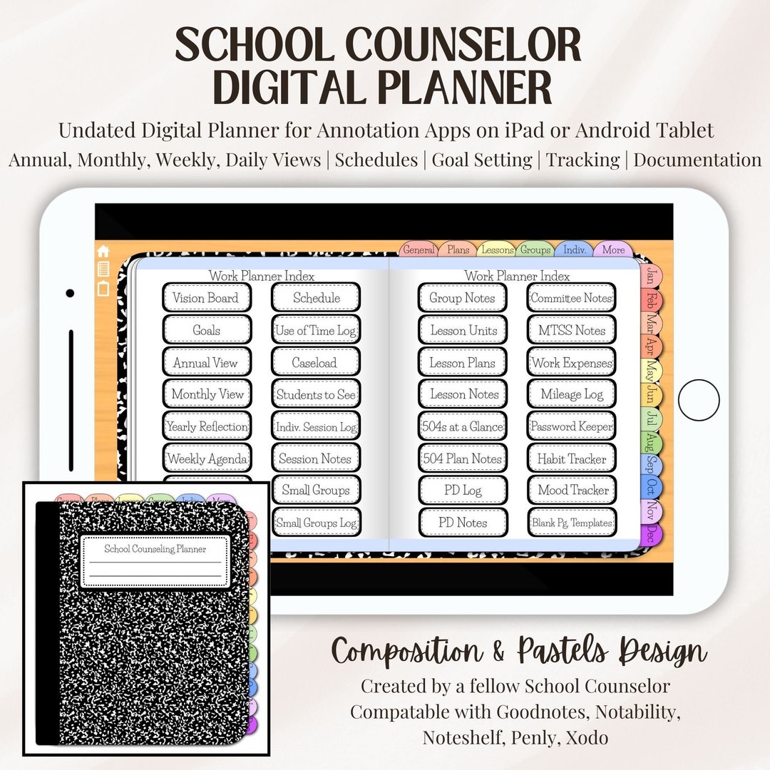 School Counselor Digital Planner Composition and Pastel Design (undated ...