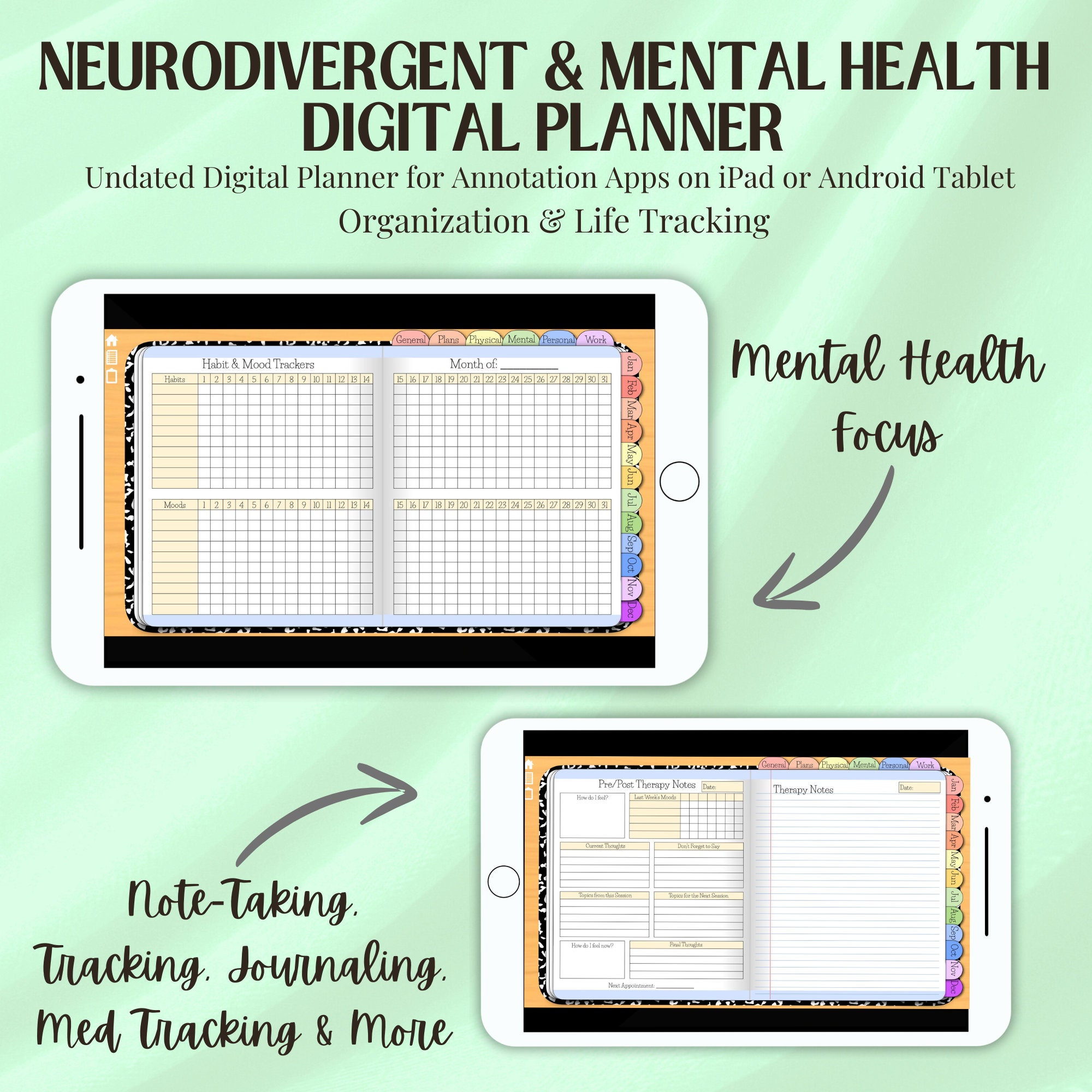 Neurodivergent & Mental Health Digital Planner With Composition and ...