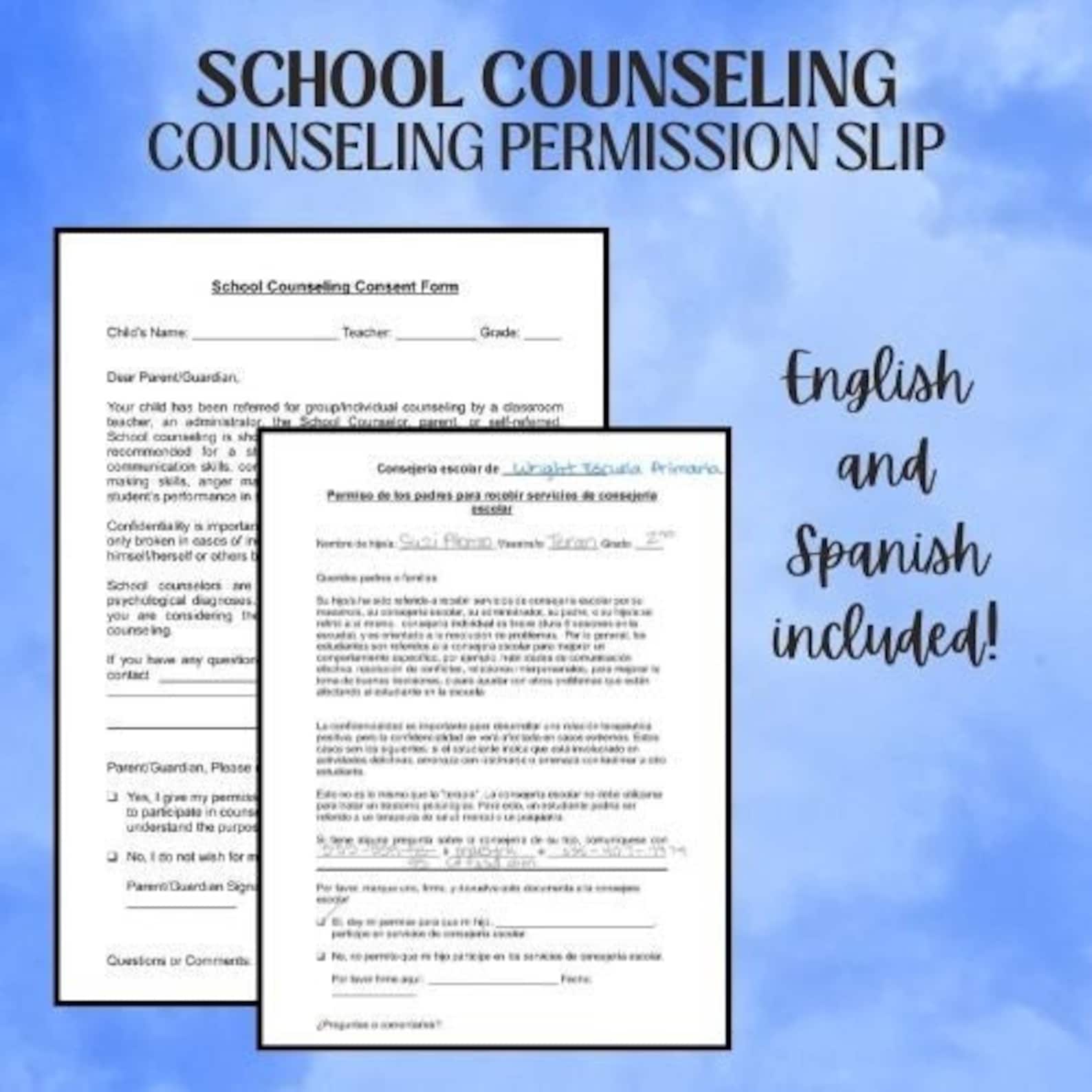 School Counseling Parent Permission and Consent Forms (english and ...