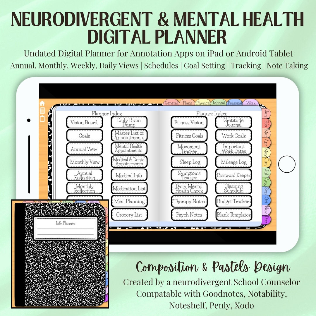 Neurodivergent & Mental Health Digital Planner With Composition and ...