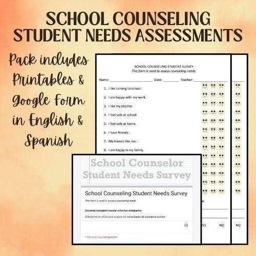 School Counseling Student Needs Assessment Pack (english, Spanish ...
