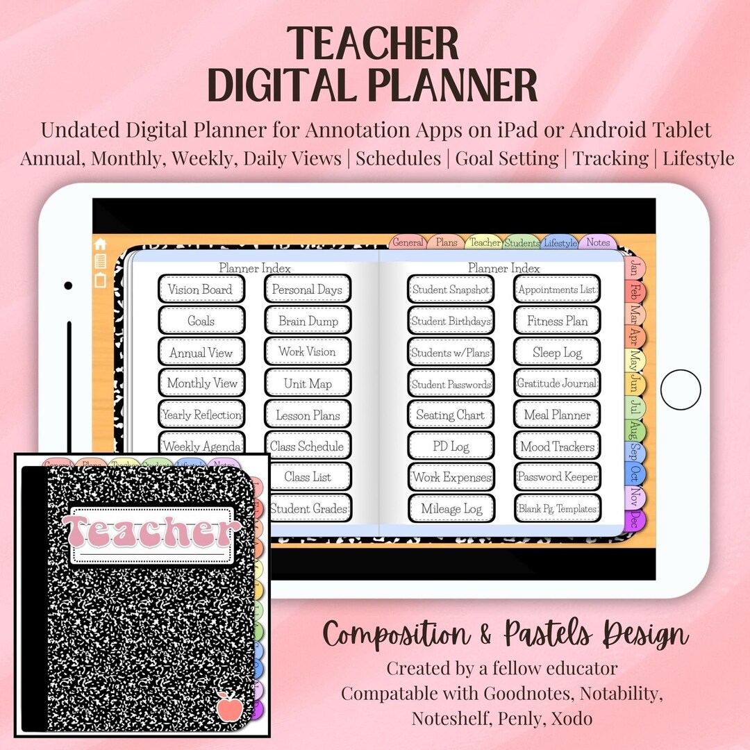 Teacher Digital Planner With Composition and Pastel Design (undated) - Etsy