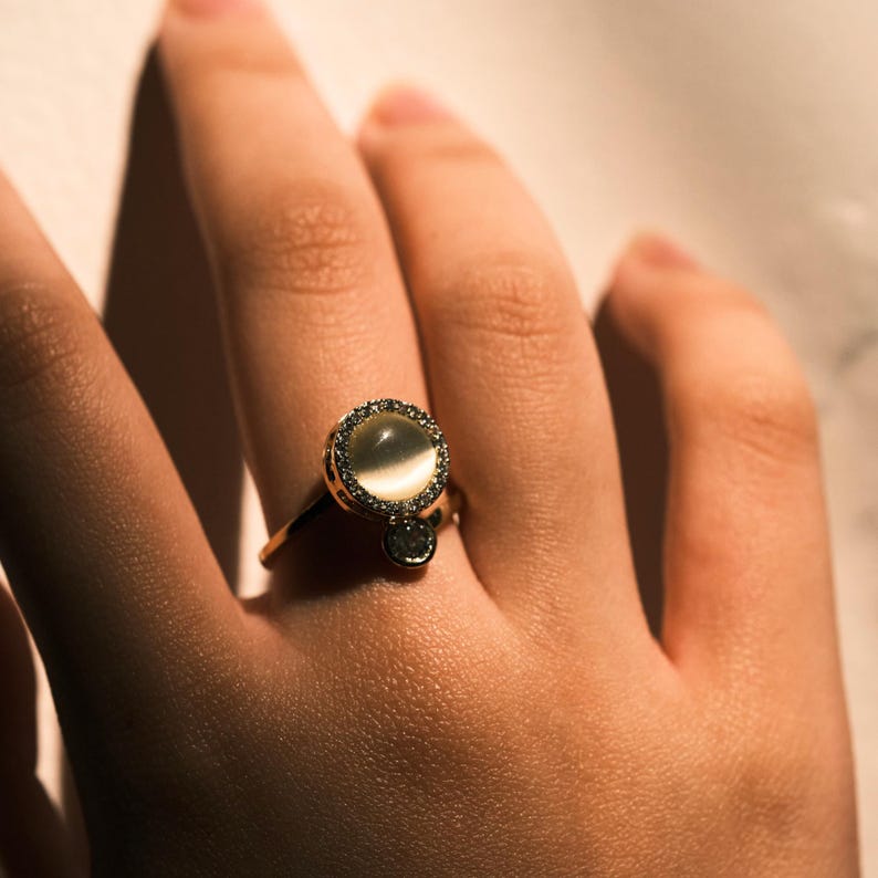 Dainty Opal Fidget Ring, Gold Fidget Ring Spinner, Adjustable Anxiety ...