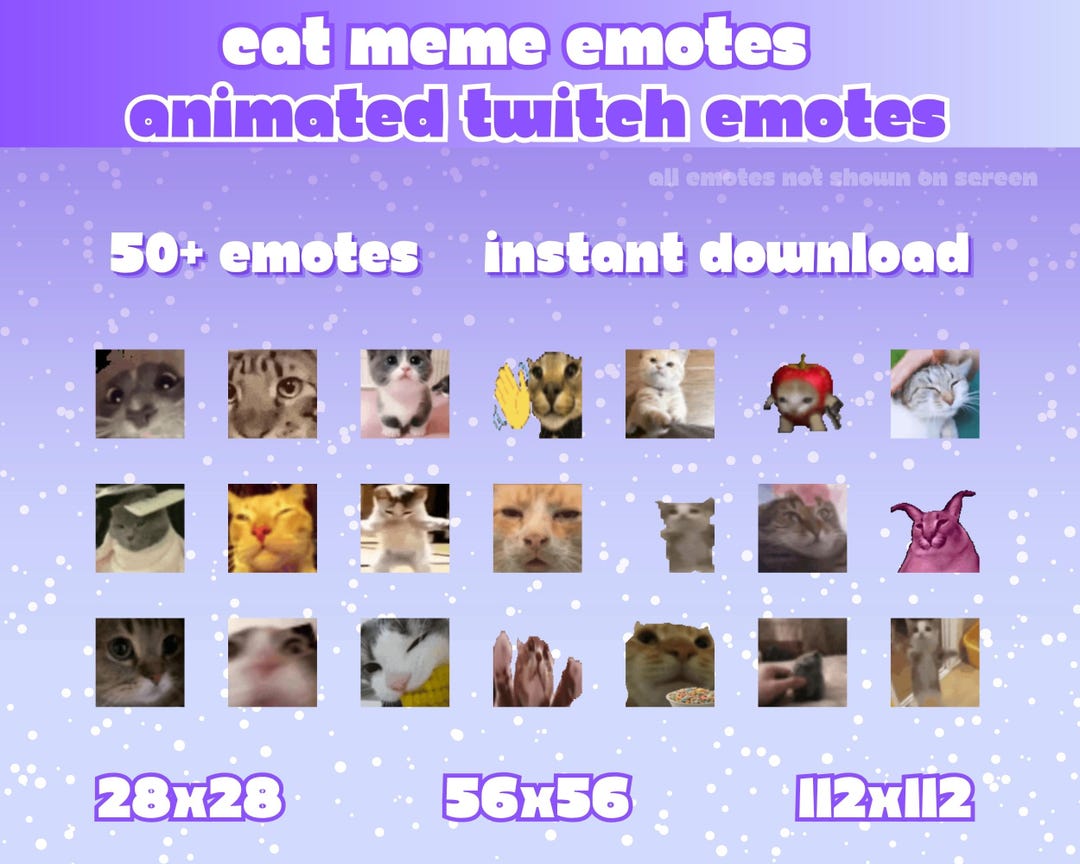 100 Animated Cat Meme Emotes Pack for Twitch, Youtube, Discord, Kick ...