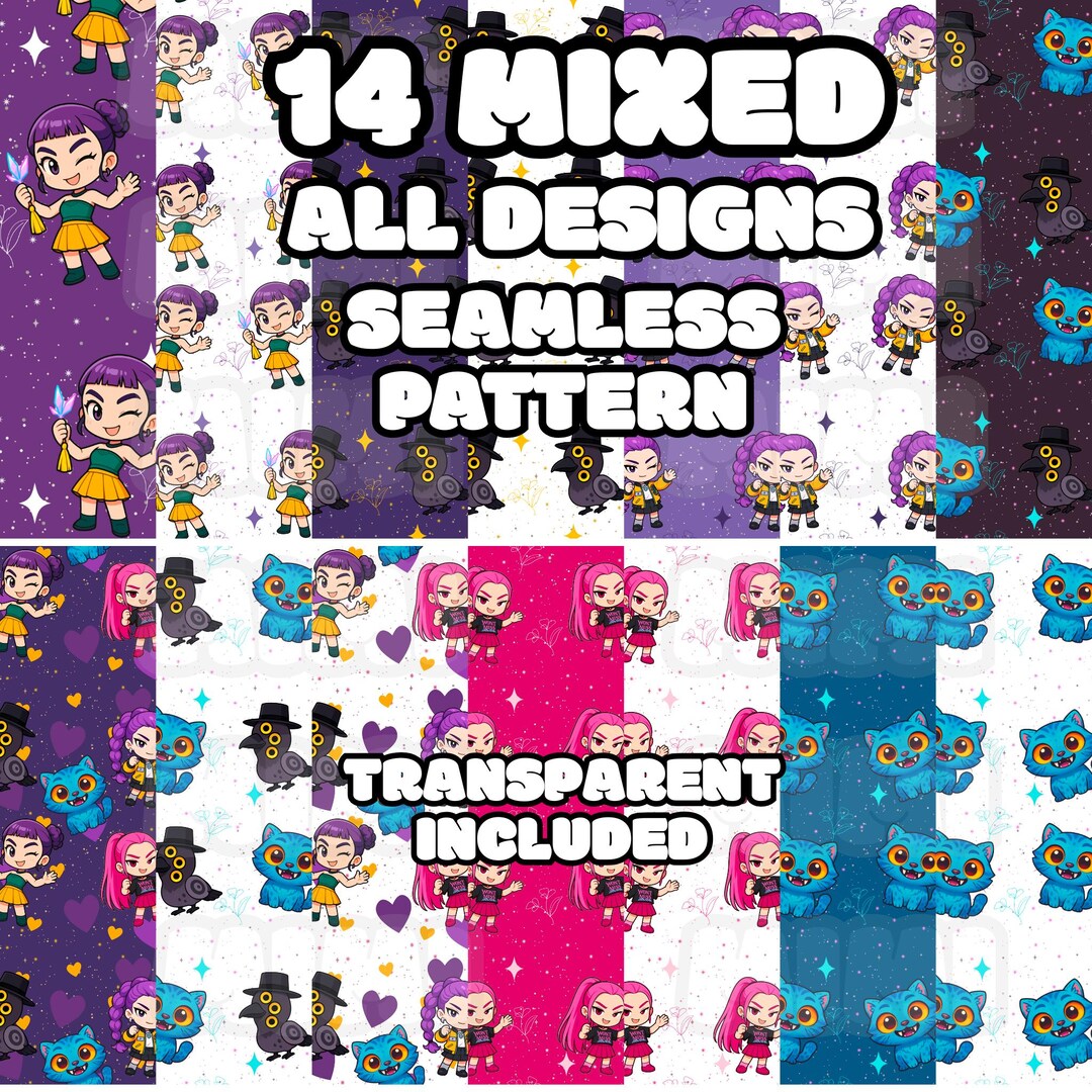 Kpop Demon Hunters Seamless Pattern, All Designs Bundle Seamless Design, Mixed Pattern, Kpop ...